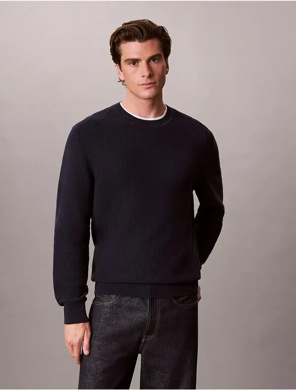 Calvin Klein Textured Cotton Crewneck Sweater - Dark Sapphire