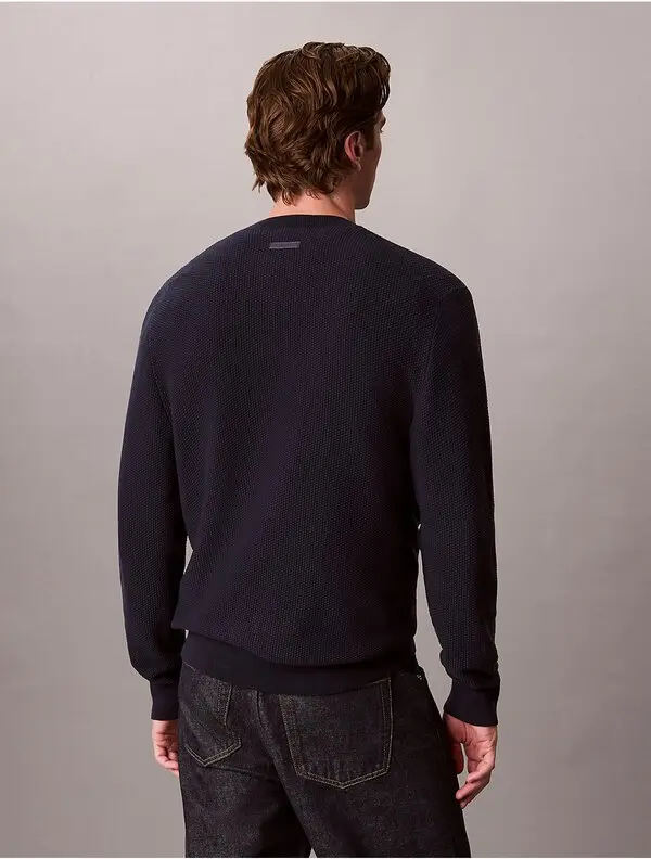 Calvin Klein Textured Cotton Crewneck Sweater - Dark Sapphire