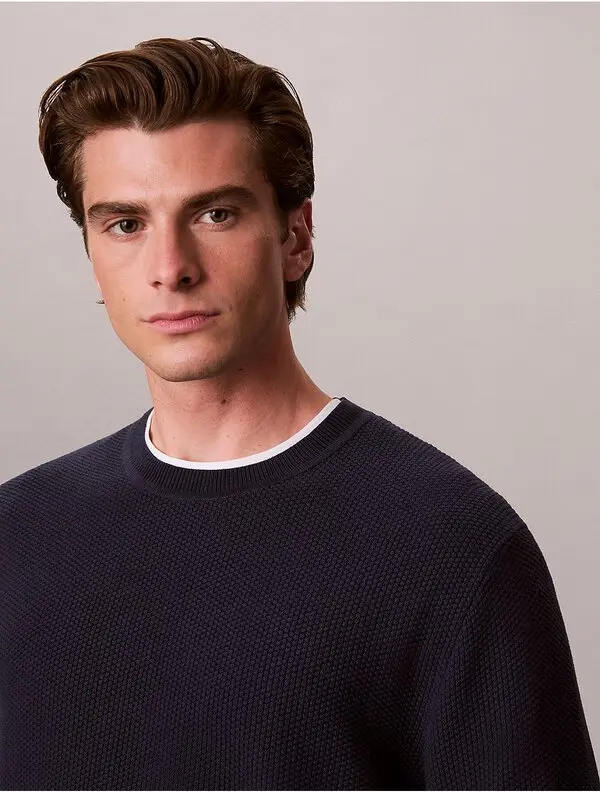 Calvin Klein Textured Cotton Crewneck Sweater - Dark Sapphire