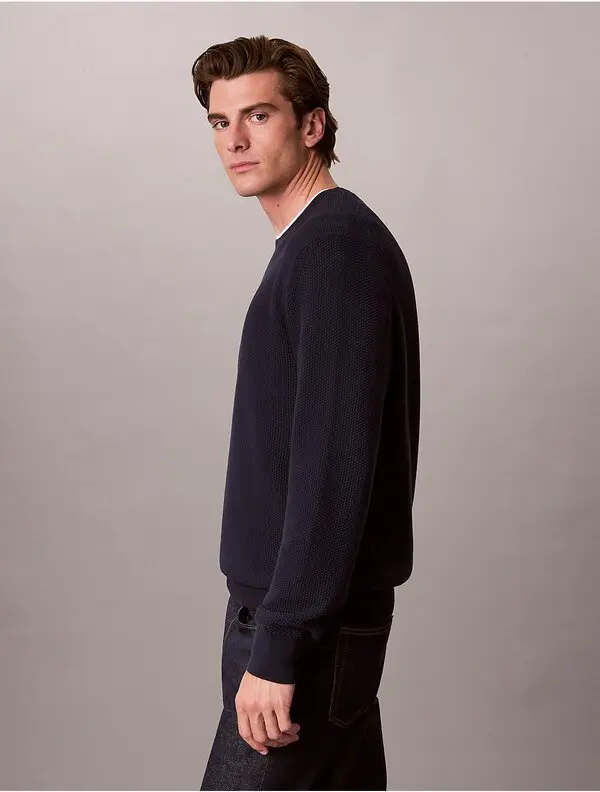 Calvin Klein Textured Cotton Crewneck Sweater - Dark Sapphire