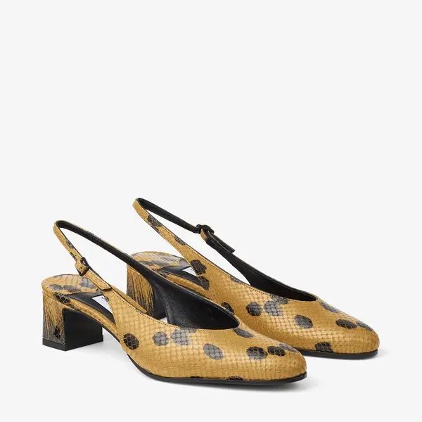 JIMMY CHOO Eyla Slingback 45 Elaphe-printed Leather - Cigar/black
