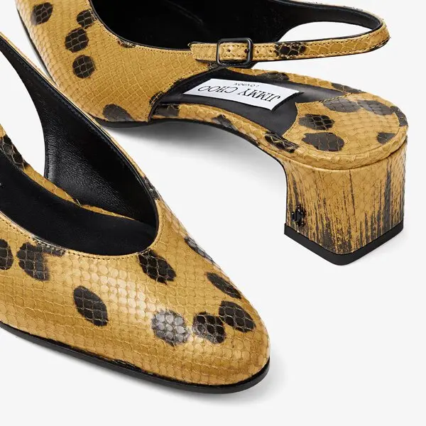 JIMMY CHOO Eyla Slingback 45 Elaphe-printed Leather - Cigar/black