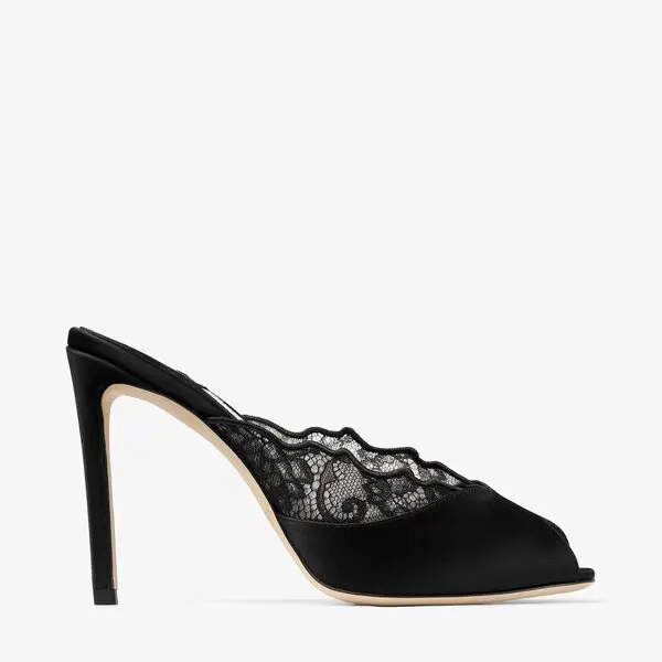JIMMY CHOO Brigitte Mule 100 Lace And Satin Mules - Black