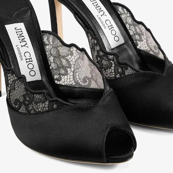 JIMMY CHOO Brigitte Mule 100 Lace And Satin Mules - Black