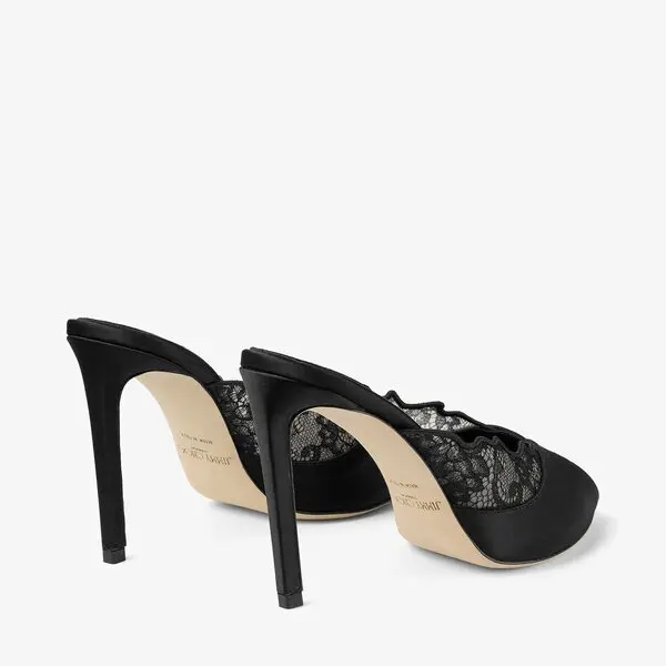 JIMMY CHOO Brigitte Mule 100 Lace And Satin Mules - Black