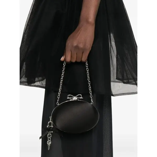 SELF-PORTRAIT Crystal-embellished Bow Clasp Clutch Bag - Black