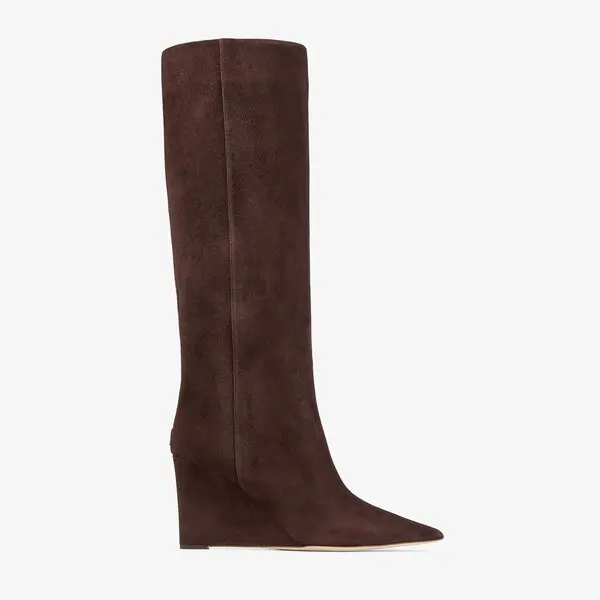 JIMMY CHOO Blake Knee Boot 85 Chocolate Suede Knee-high Boots With Wedge Heel Chocolate