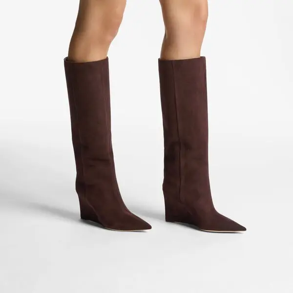 JIMMY CHOO Blake Knee Boot 85 Chocolate Suede Knee-high Boots With Wedge Heel Chocolate