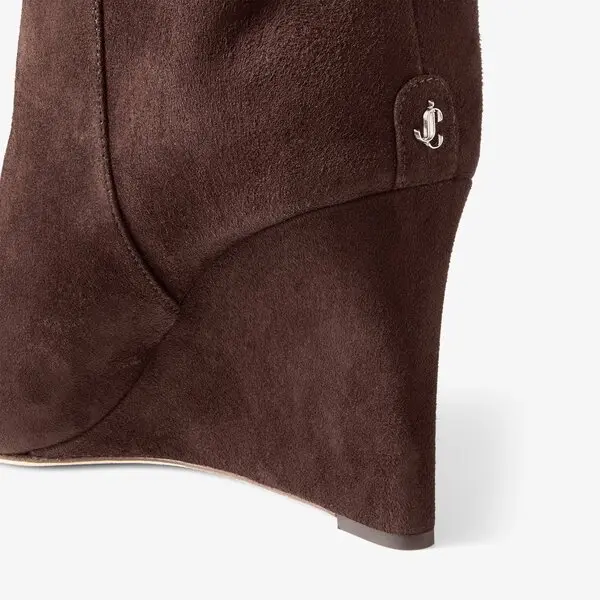 JIMMY CHOO Blake Knee Boot 85 Chocolate Suede Knee-high Boots With Wedge Heel Chocolate