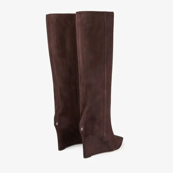 JIMMY CHOO Blake Knee Boot 85 Chocolate Suede Knee-high Boots With Wedge Heel Chocolate