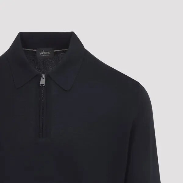 Brioni Long Sleeves Zip Polo - Blue