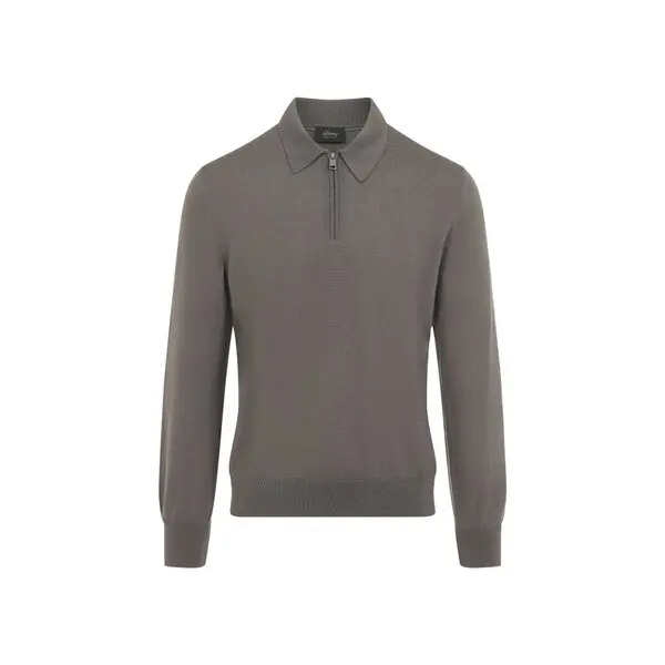 Brioni Long Sleeves Zip Polo - Brown