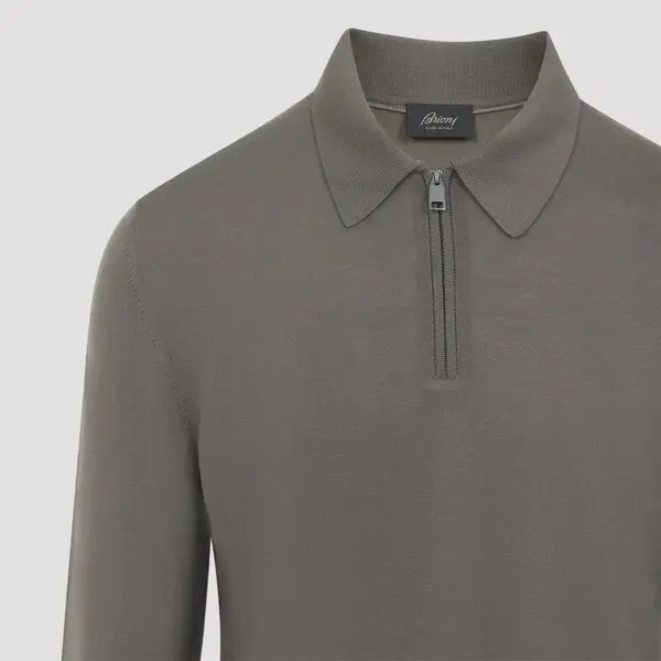 Brioni Long Sleeves Zip Polo - Brown