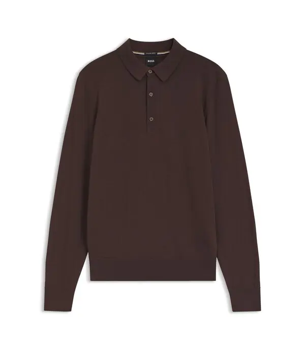 BOSS Merino Wool Polo Sweater - Dark Brown