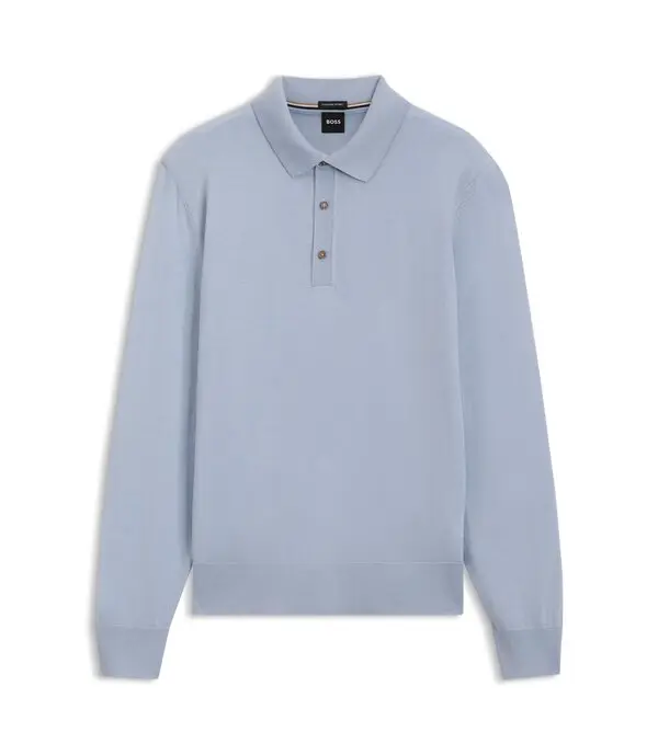 BOSS Merino Wool Polo Sweater - Light Blue