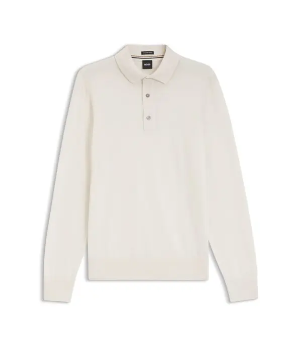 BOSS Merino Wool Polo Sweater - White