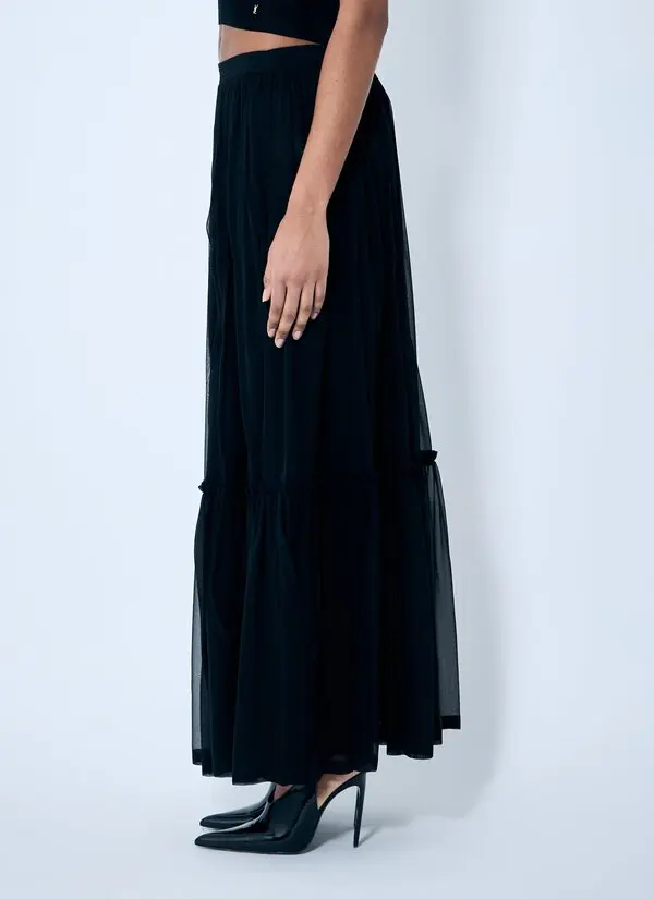Saint Laurent Ruffled Silk Crepe Maxi Skirt - Black