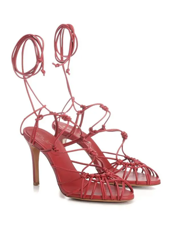 FORTE_FORTE Leather High Heel Sandals - Red