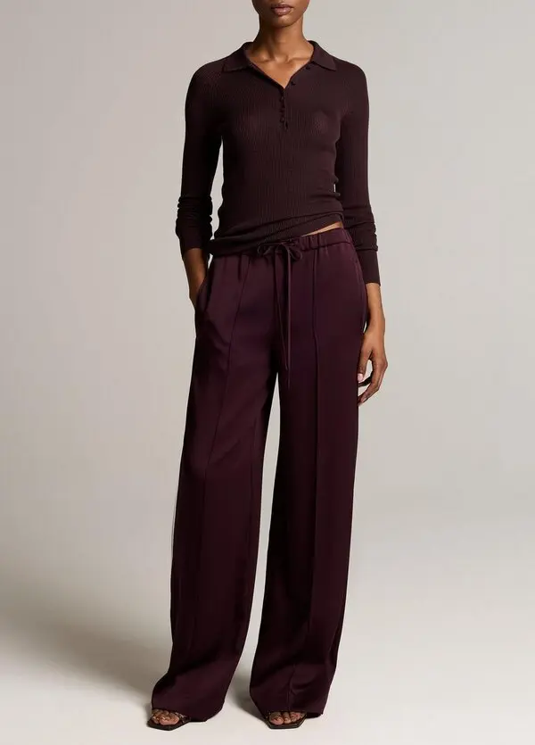 Vince Satin Mid-rise Drawstring Pant - Blackberry