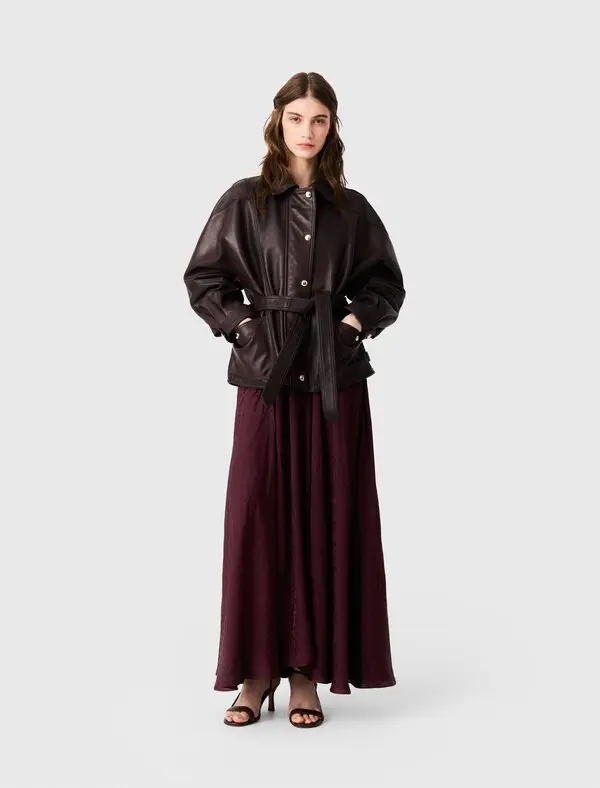 Maje Oversized Leather Jacket With Gold Buttons
