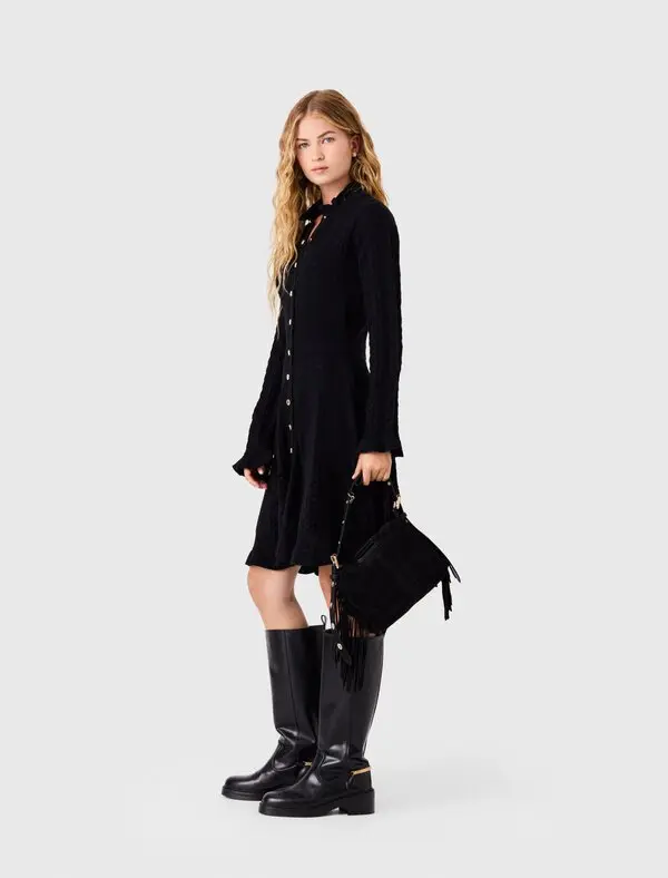 Maje Short Knit Dress With Gold Button Detail