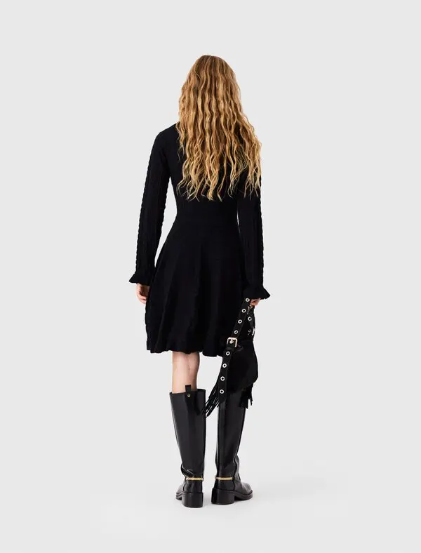 Maje Short Knit Dress With Gold Button Detail