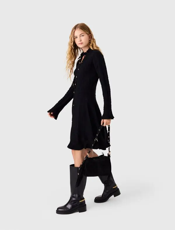 Maje Short Knit Dress With Gold Button Detail