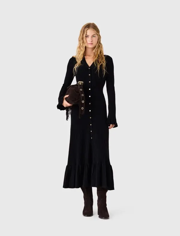 Maje Ruffled Knit Maxi Dress