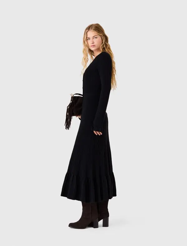 Maje Ruffled Knit Maxi Dress