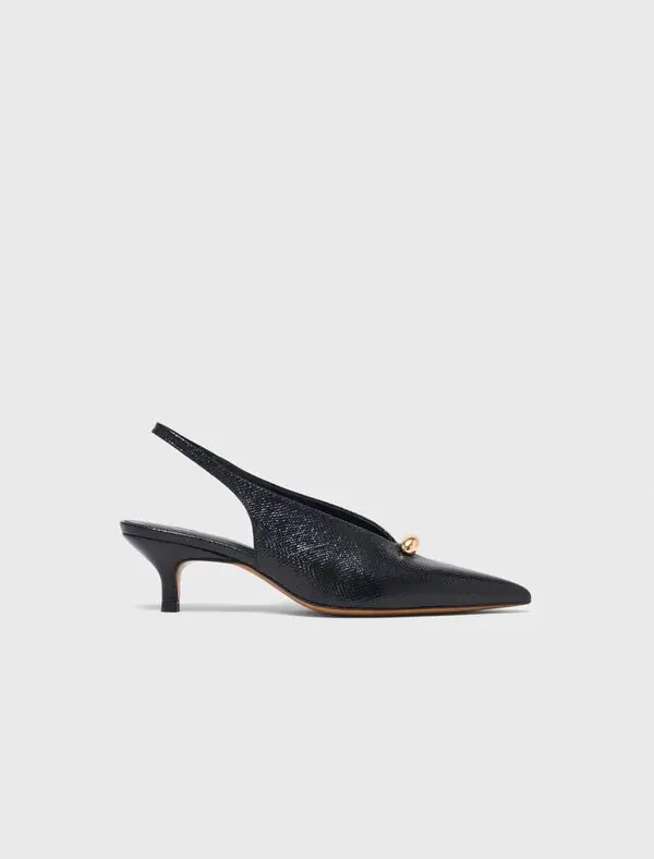 Maje Pointed Embossed Leather Slingbacks - Black
