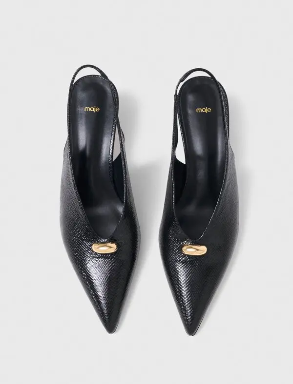 Maje Pointed Embossed Leather Slingbacks