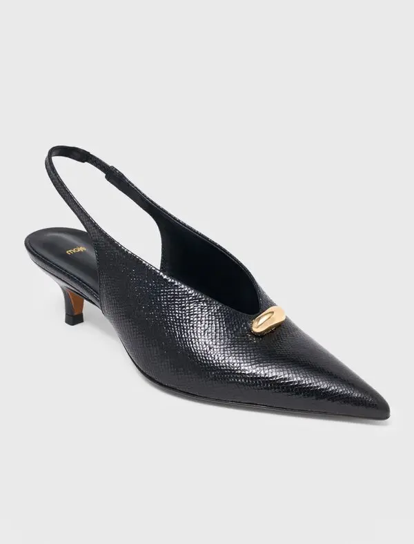 Maje Pointed Embossed Leather Slingbacks