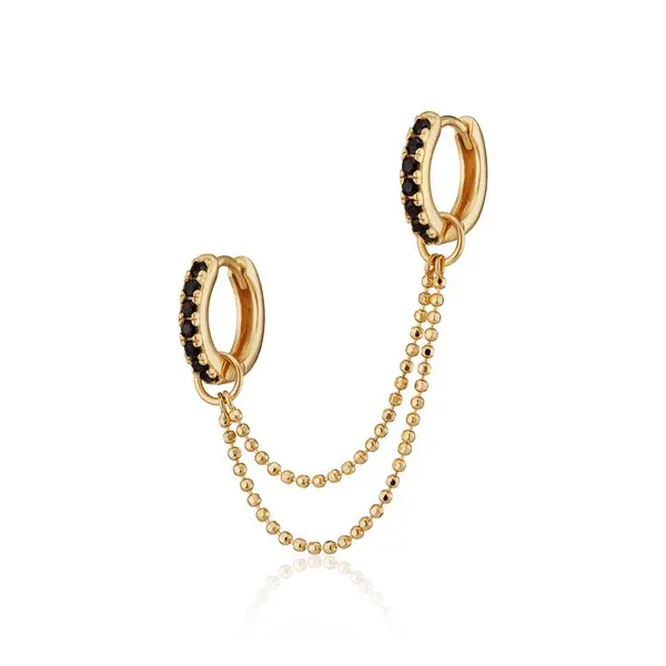 SCREAM PRETTY Black Stone Double Chain Huggie Earring