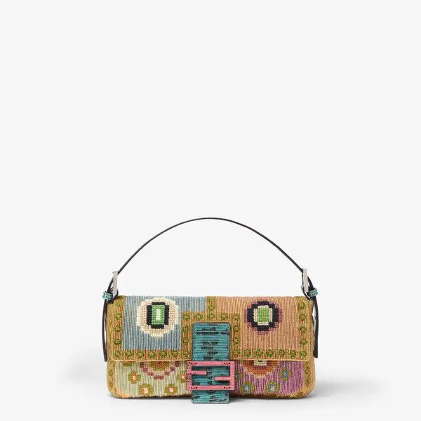 Fendi Baguette® 26424 Multicolor Re Edition Bag With Multicolor Embroidery