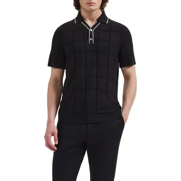 Bugatchi Grid Short Sleeve Cotton & Modal Sweater - Black