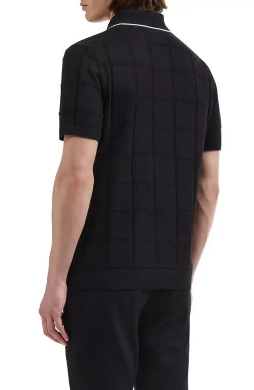 Bugatchi Grid Short Sleeve Cotton & Modal Sweater - Black