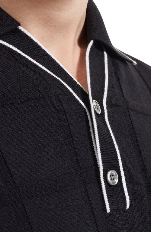 Bugatchi Grid Short Sleeve Cotton & Modal Sweater - Black