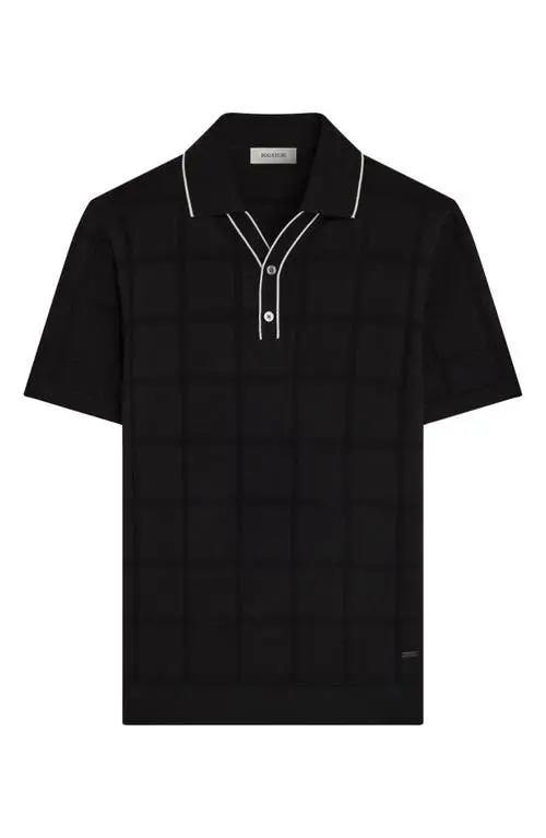 Bugatchi Grid Short Sleeve Cotton & Modal Sweater - Black