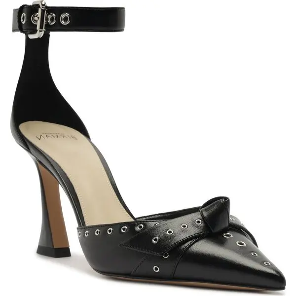 ALEXANDRE BIRMAN Clarita Eyelet Leather Ankle Strap Pump - Black