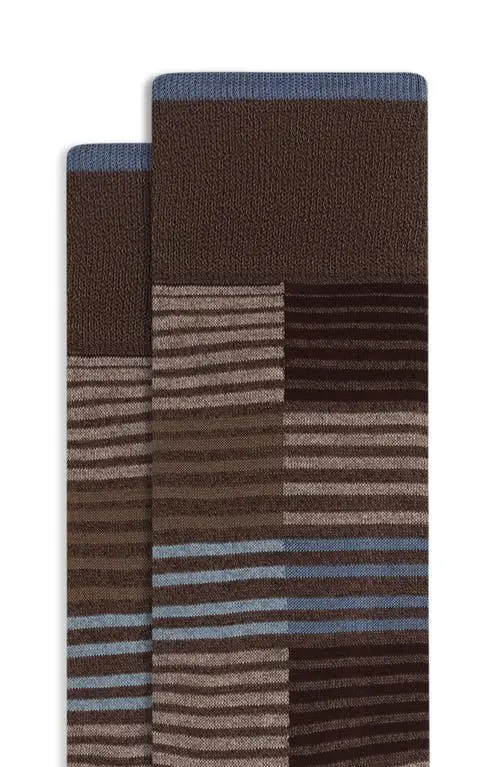 Bugatchi Striped Cotton Blend Dress Socks - Mocha