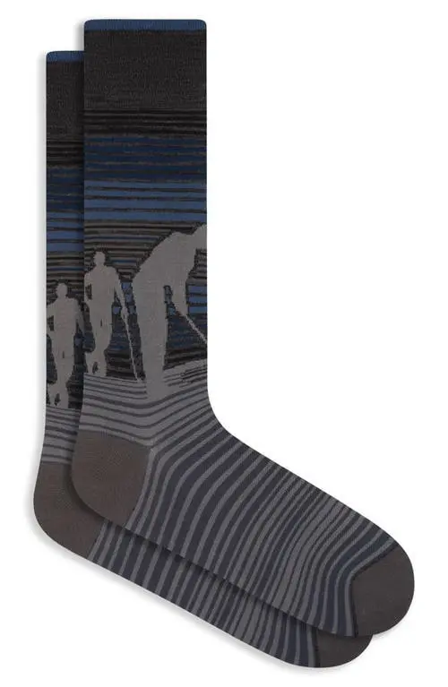 Bugatchi Golf Stripe Cotton Blend Dress Socks - Black