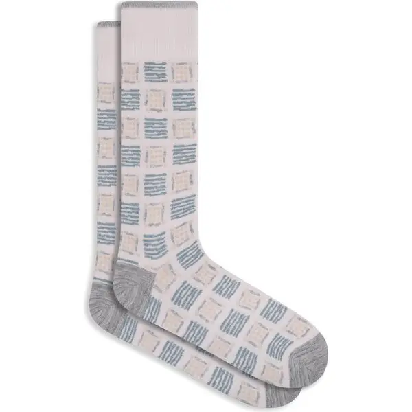 Bugatchi Check Cotton Blend Dress Socks - Stone