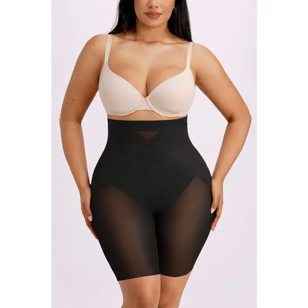 SHAPELLX Mesh High Waist Compression Shorts - Black