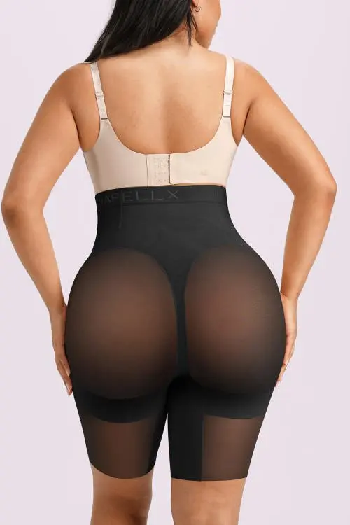 SHAPELLX Mesh High Waist Compression Shorts - Black