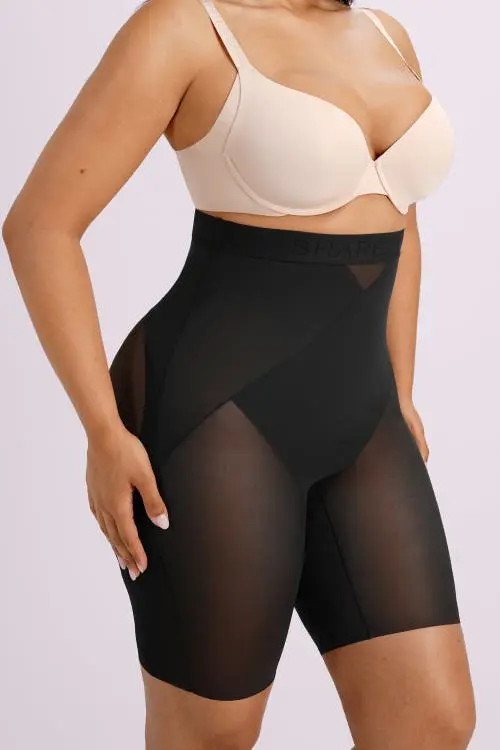 SHAPELLX Mesh High Waist Compression Shorts - Black