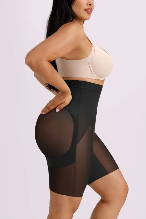 SHAPELLX Mesh High Waist Compression Shorts - Black