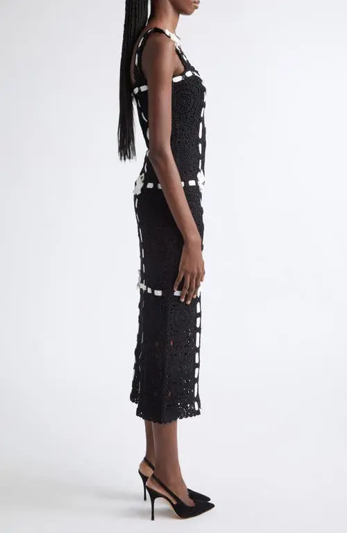 Carolina Herrera Ribbon Detail Crochet Midi Dress