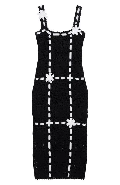 Carolina Herrera Ribbon Detail Crochet Midi Dress