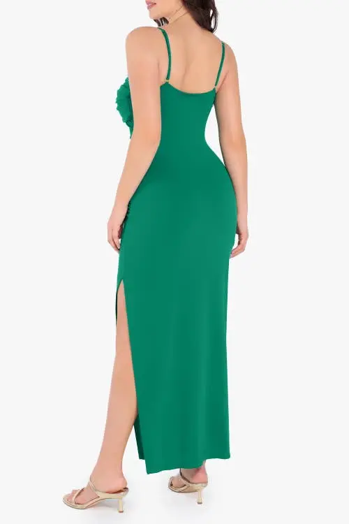POPILUSH Shapewear Ruched Bias Twist Tummy Control Maxi Dress - Jade