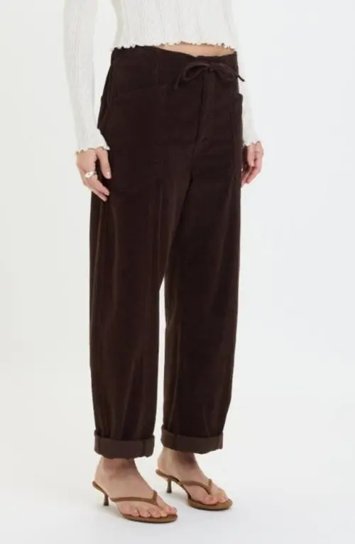 DAZE Villa Drawstring Barrel Leg Pants - Chocolate